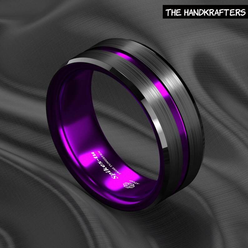 Black Tungsten Ring With Purple Aluminium Wedding Band Set - Etsy