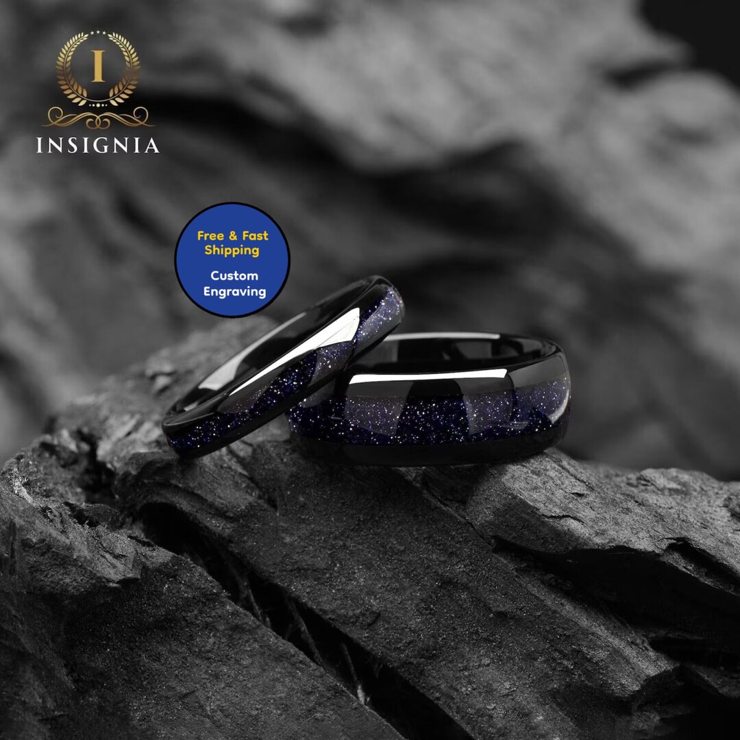 Galaxy Space Nebula His and Hers Couple Wedding Bands 4 & 8 Mm Tungsten ...