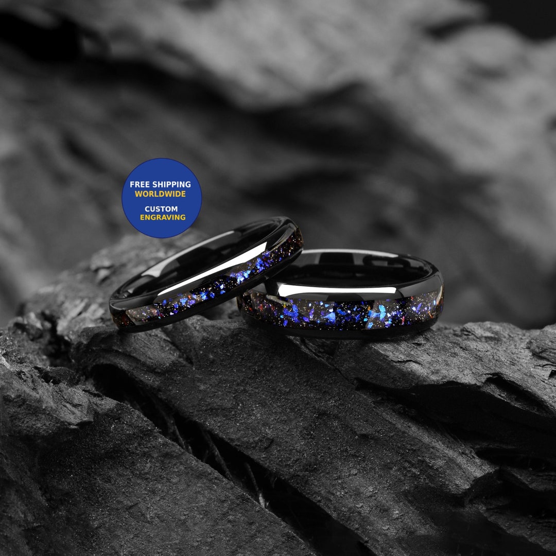 Galaxy Space Nebula His and Hers Couple Wedding Bands 4/ 6 Mm Tungsten ...