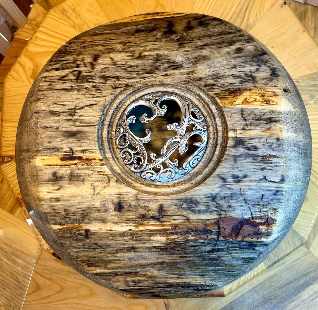 Handcrafted Large Recessed Wood BOWL With ANTIQUE Heart Pewter LID ...