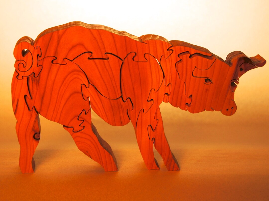 PIG, HOG Wood PUZZLE / Unique Handcrafted Wooden Jigsaw Puzzle / Free ...