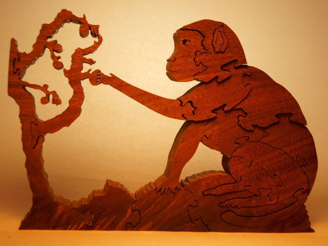 MONKEY EATING a FIG Wood Puzzle / Unique Handcrafted Wooden Jigsaw ...