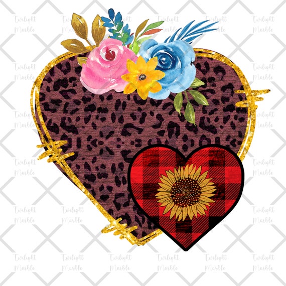 Valentine Hearts Sunflowers Leopard Cheetah Flowers Watercolor - Etsy
