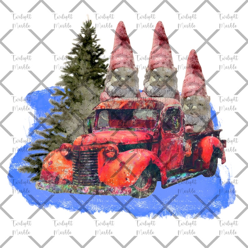 Christmas Truck With 3 Gnome and Christmas Tree Clip Art, Instant ...