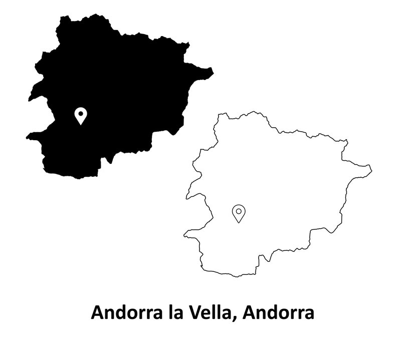 Andorra La Vella Andorra Country Map Capital City Location Pin Black ...