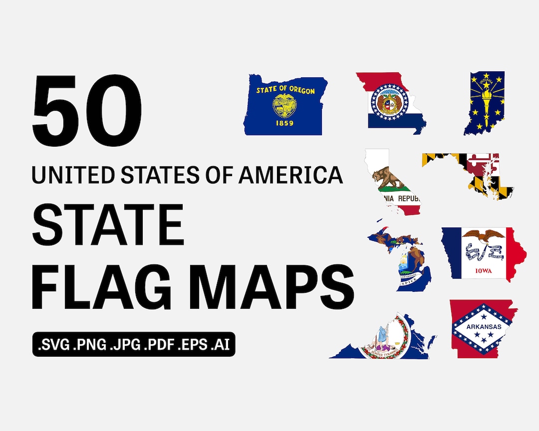 USA State Flag Map SVG - 50 United States of America US American Border ...