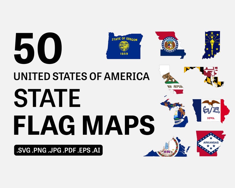 USA State Flag Map SVG - 50 United States of America US American Border ...