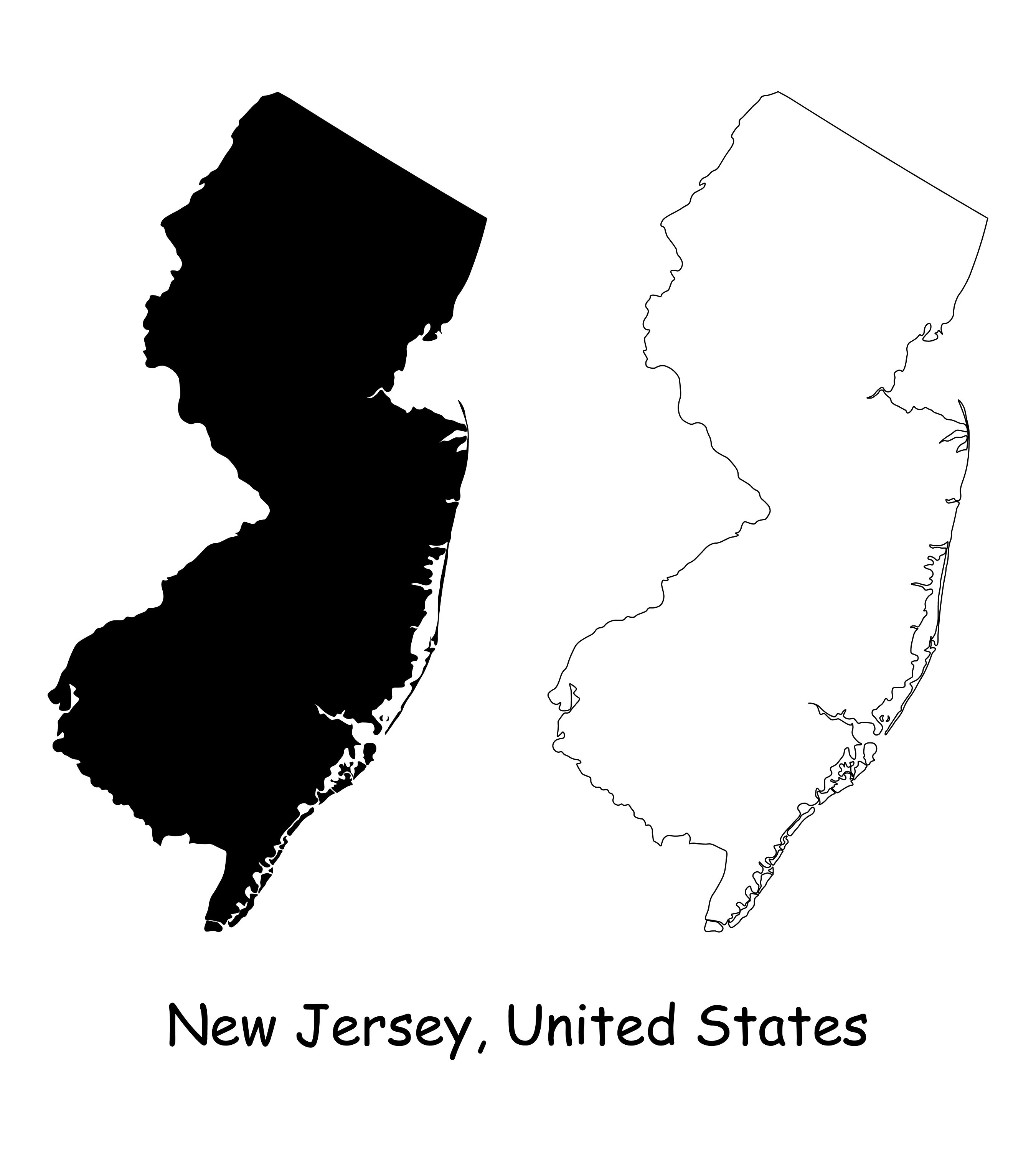 New Jersey Map SVG NJ USA United States of America Us Black - Etsy