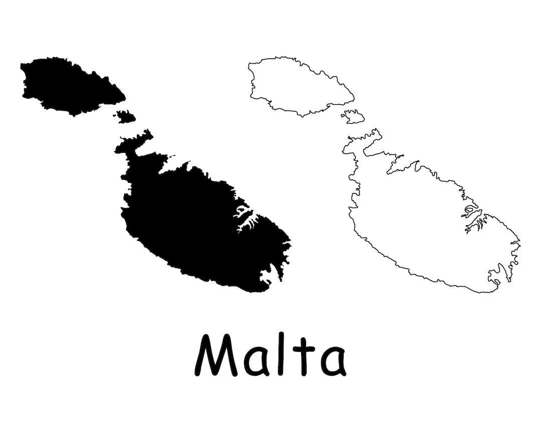 Map of Malta, Malta Map, Black and White Detailed Solid Outline Line ...