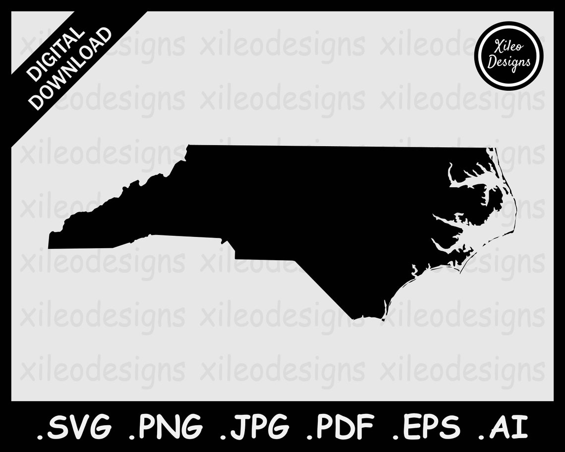 North Carolina Map SVG NC USA State Boundary Border North - Etsy