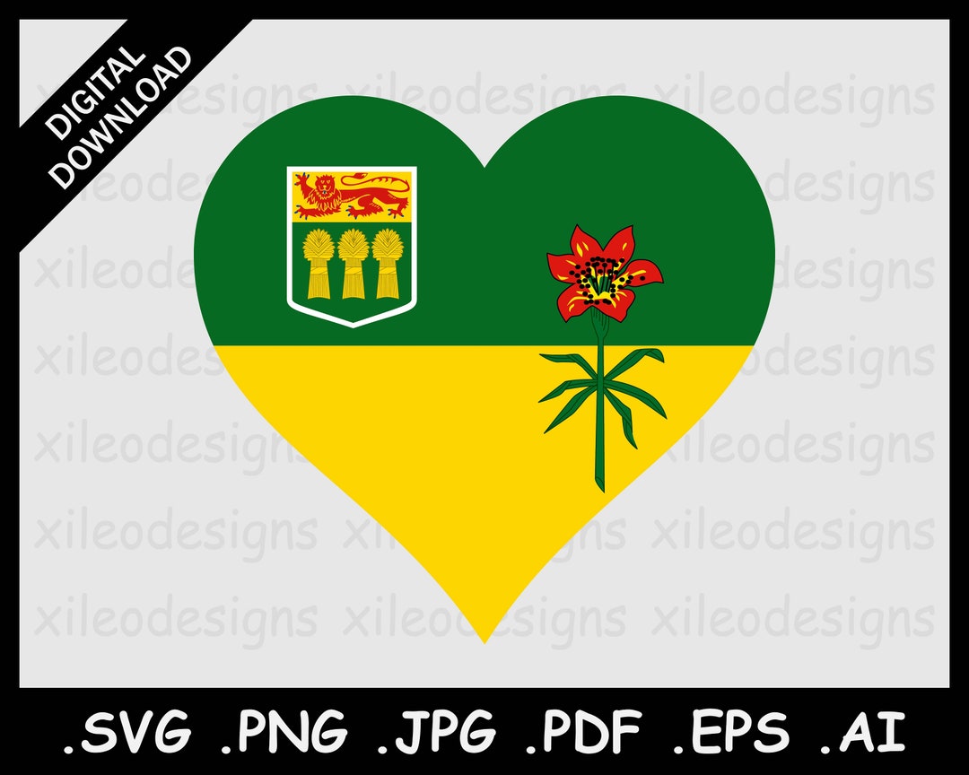 Saskatchewan Canada Heart Flag SVG, SK Canadian Love Shape Flag, Sign ...