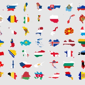 Europe Countries Flag Maps SVG Set, European Country Nation National ...
