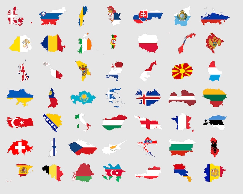 Europe Countries Flag Maps SVG Set European Country Nation - Etsy