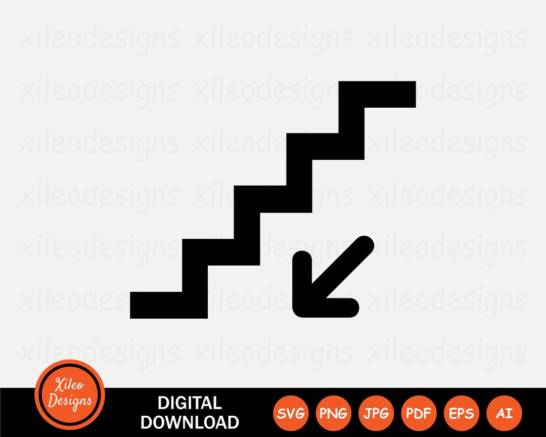 Downstairs Icon SVG Down Steps Stairs Staircase Stairwell Arrow Point ...