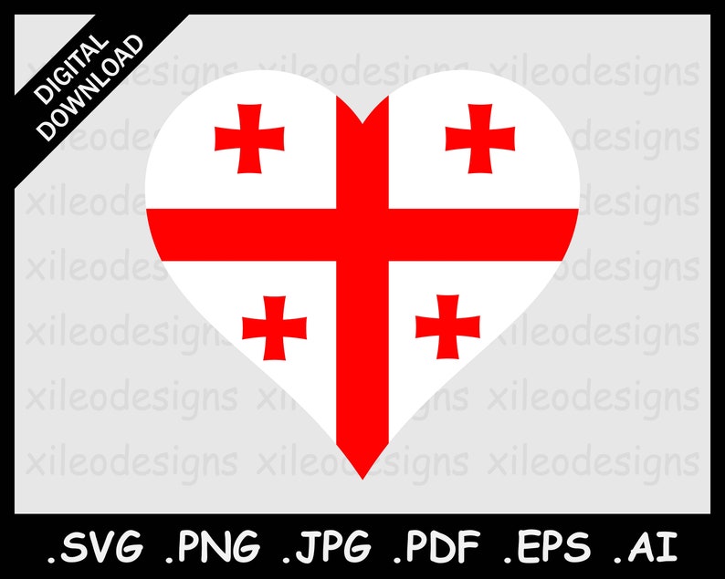Georgia Heart Flag SVG, Georgian Love Shape Country Banner, National ...