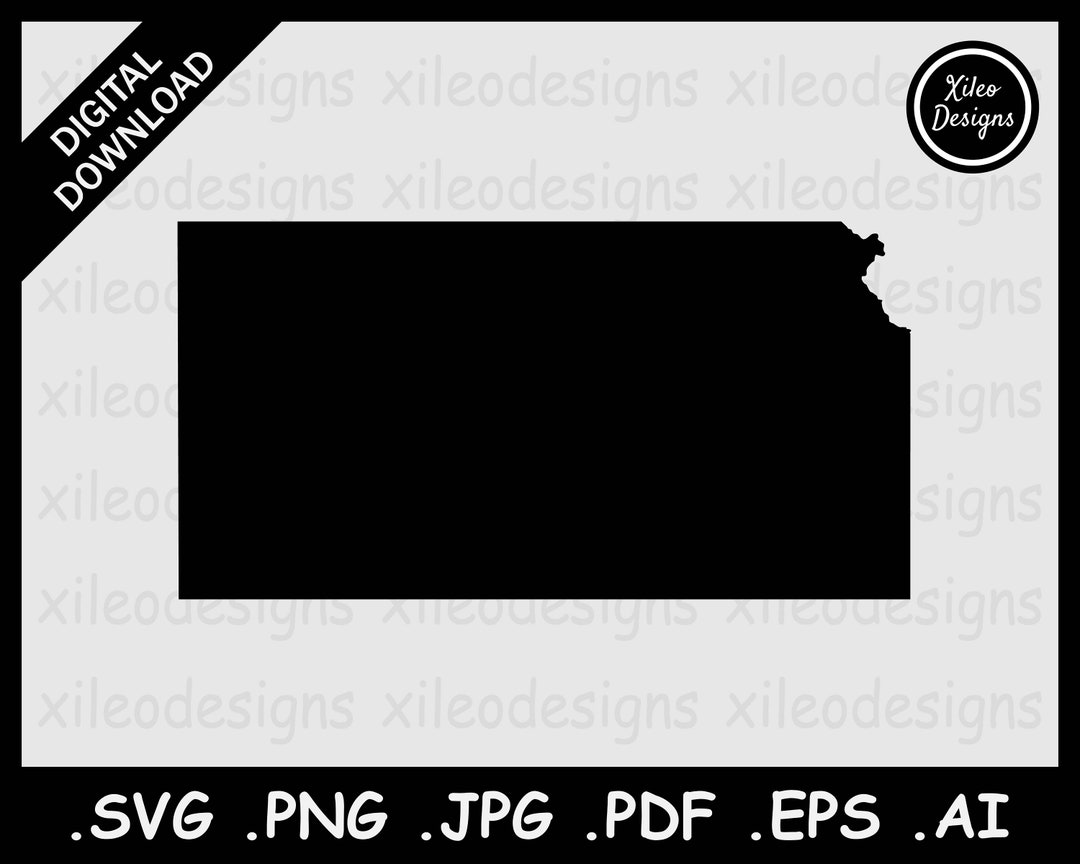 Kansas Map SVG, KS USA State Boundary Border Map, Kansan United States ...