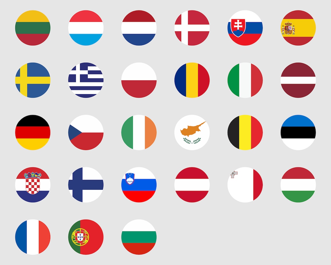 European Union Countries Round Flags SVG Bundle Set EU | Etsy