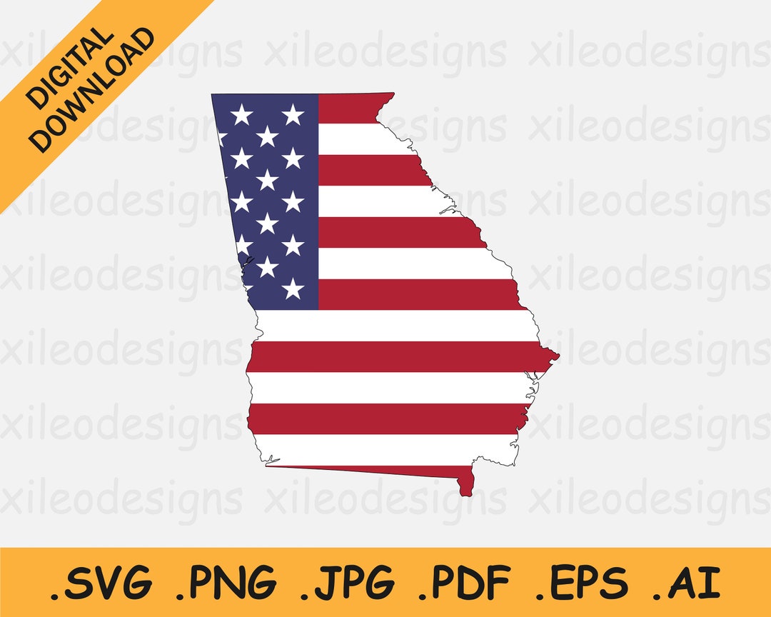 Georgia Map US Flag Svg, GA USA on American Flag, America State Banner ...