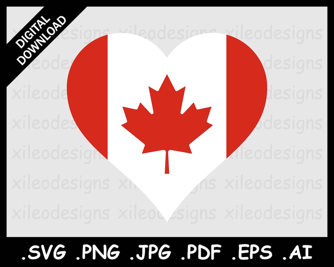 Canada Heart Flag SVG, Canadian Love Shape Banner, Clipart Vector Icon ...