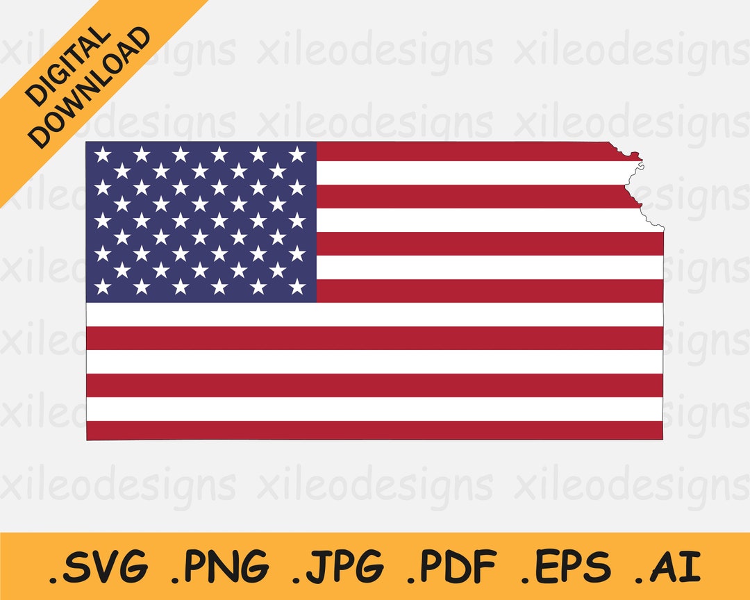 Kansas Map US Flag Svg - KS USA on American Flag, America State Banner ...
