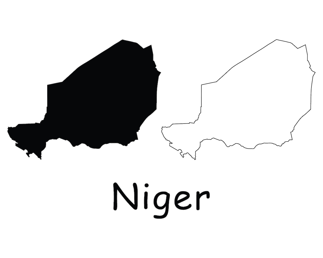 Map of Niger, Niger Map, Black and White Detailed Solid Outline Line ...