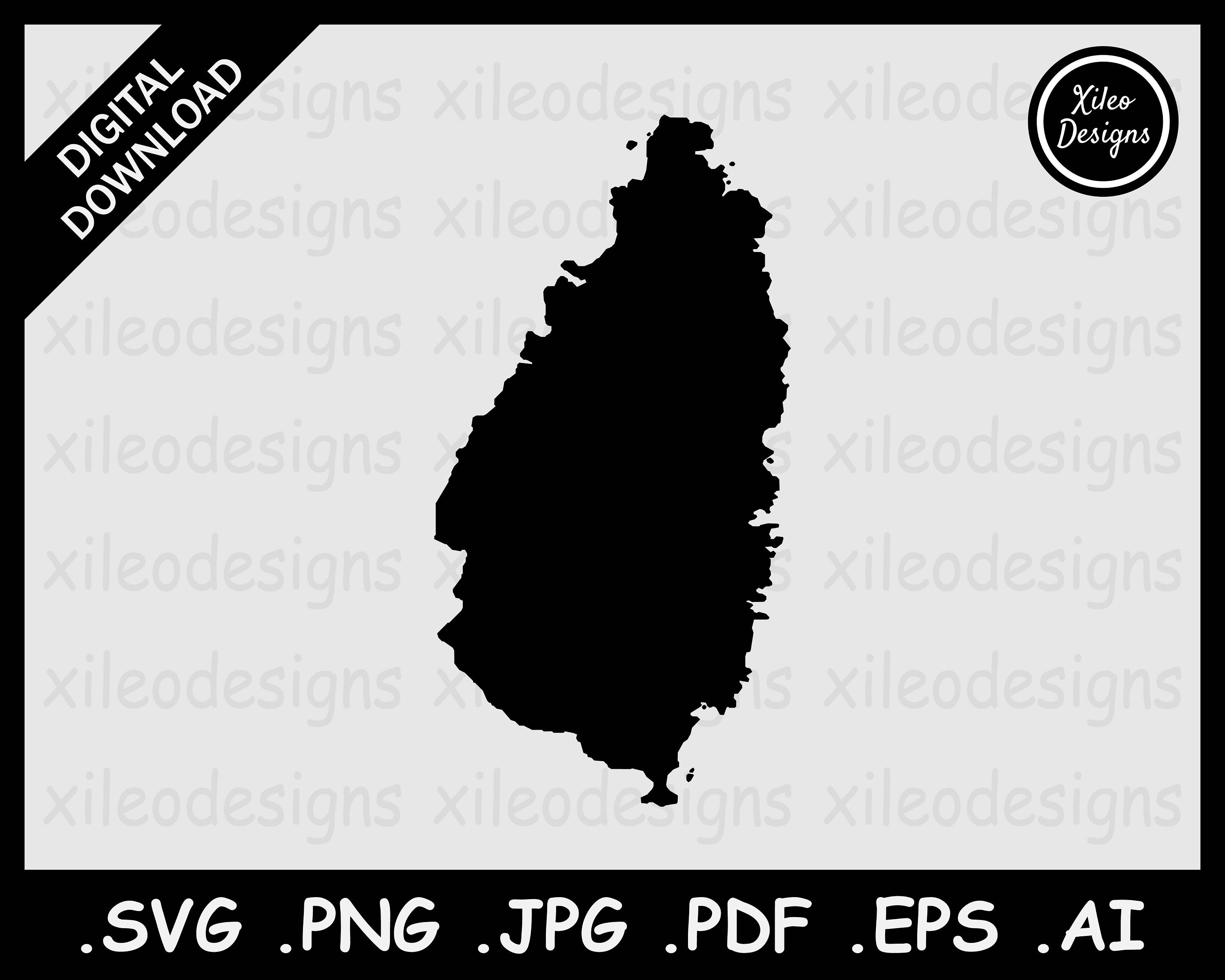 St. Lucia Karte SVG, St. Lucian National Country Border Map, Black ...