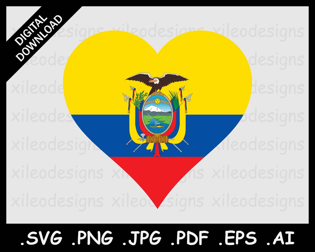 Ecuador Heart Flag SVG, Ecuadorian Love Banner National Nation Country ...