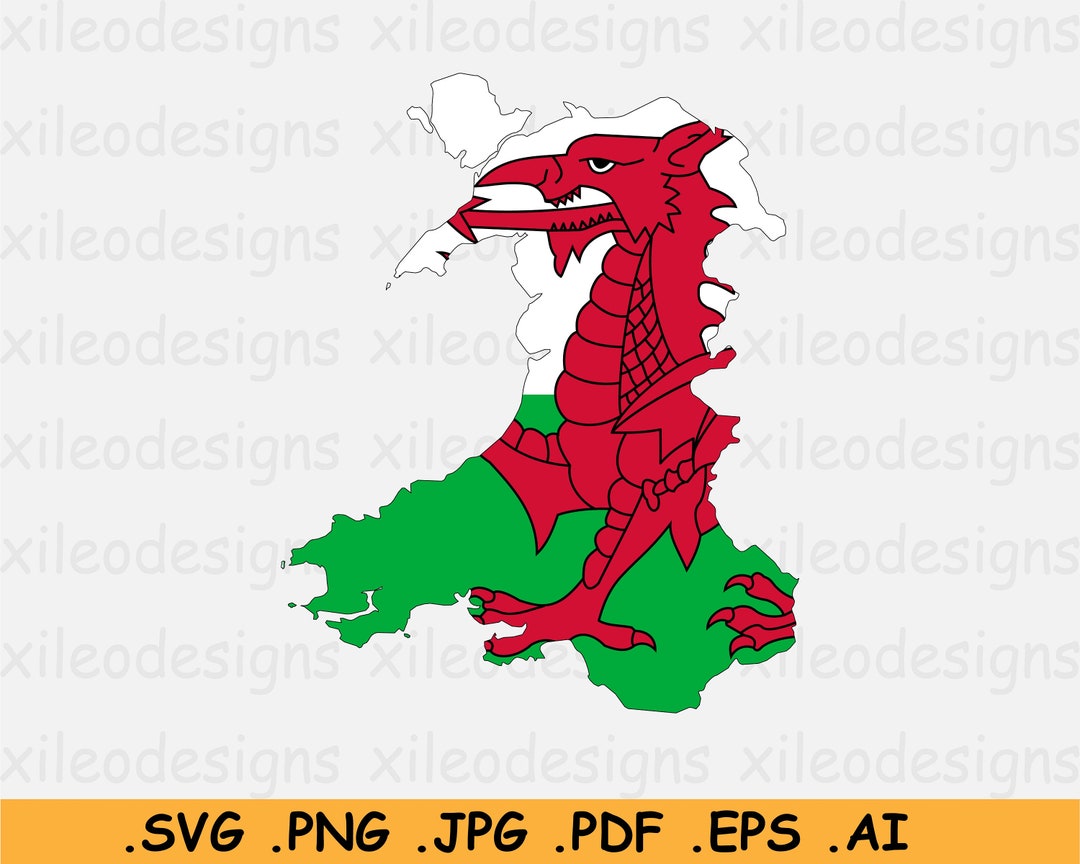 Wales Flag Map SVG, Welsh Cricut Cut File, United Kingdom U.K., Country ...