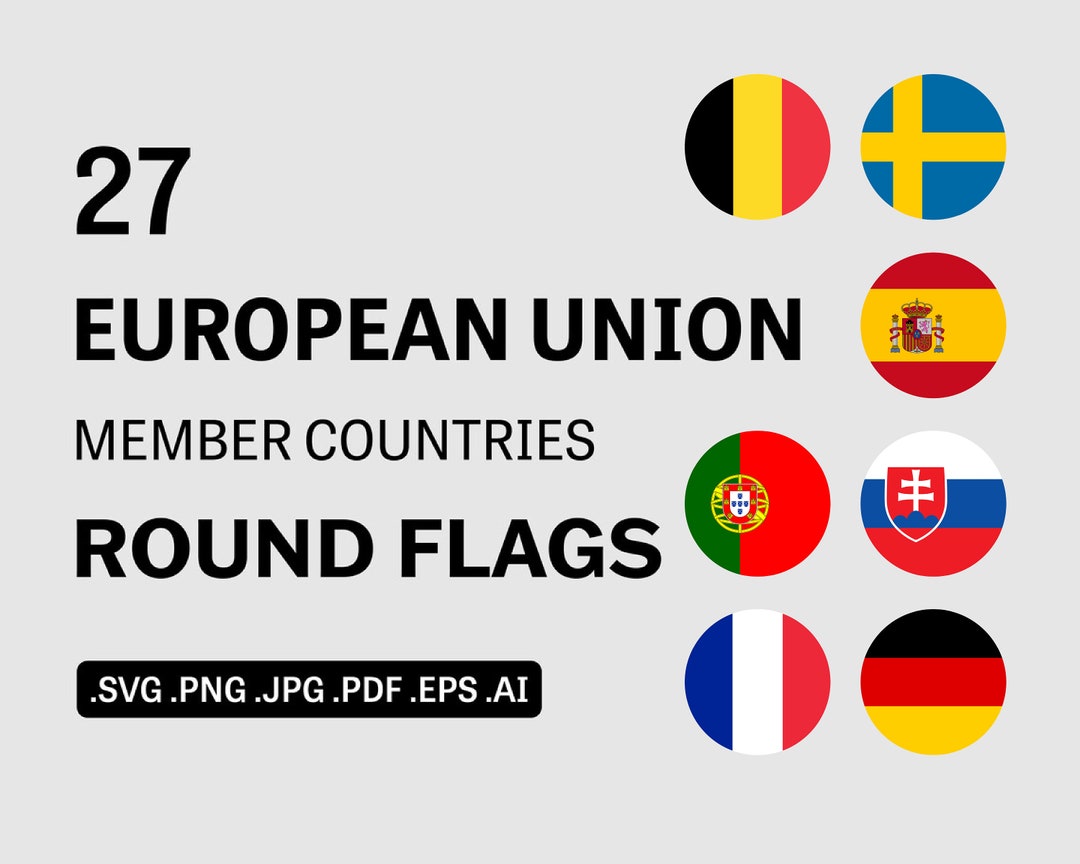 European Union Countries Round Flags SVG Bundle Set, EU Country Circle ...