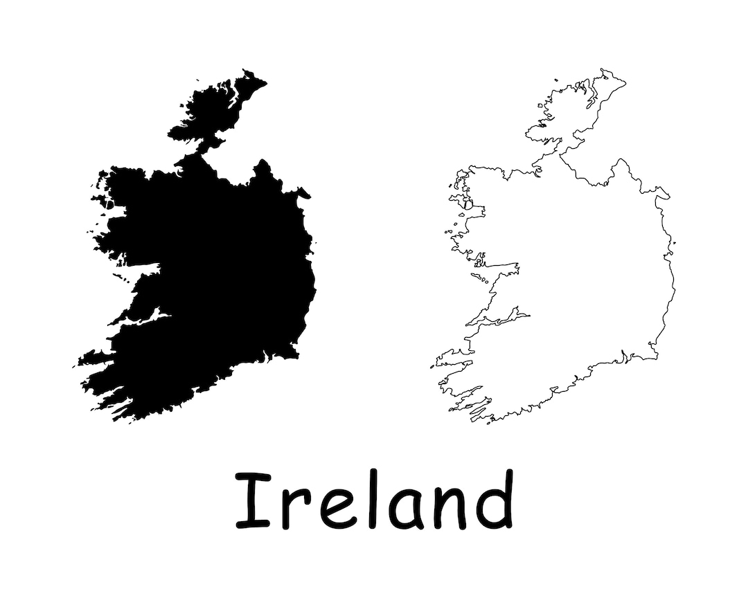 Map of Ireland, Irish Map, Black and White Detailed Solid Outline ...