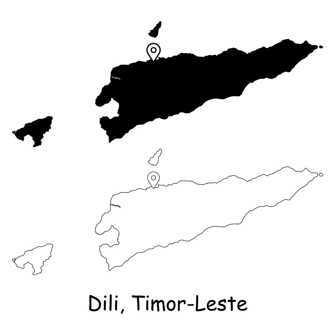 Dili Timor-leste East Timor Map Capital City Country Location Pin Black ...