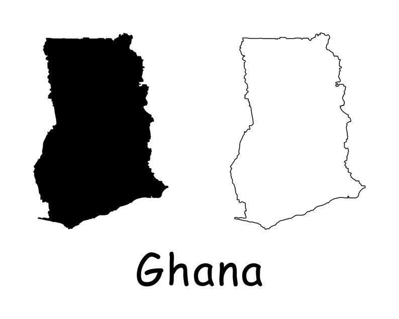 Map of Ghana Ghanaian Map Black and White Detailed Solid - Etsy