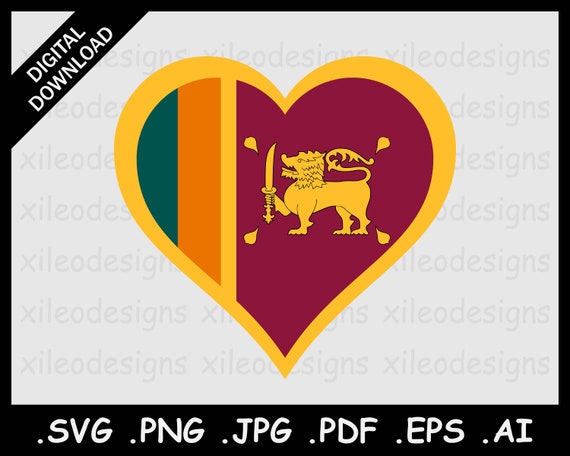Sri Lanka Heart Flag SVG Ceylon Love Shape Country National | Etsy