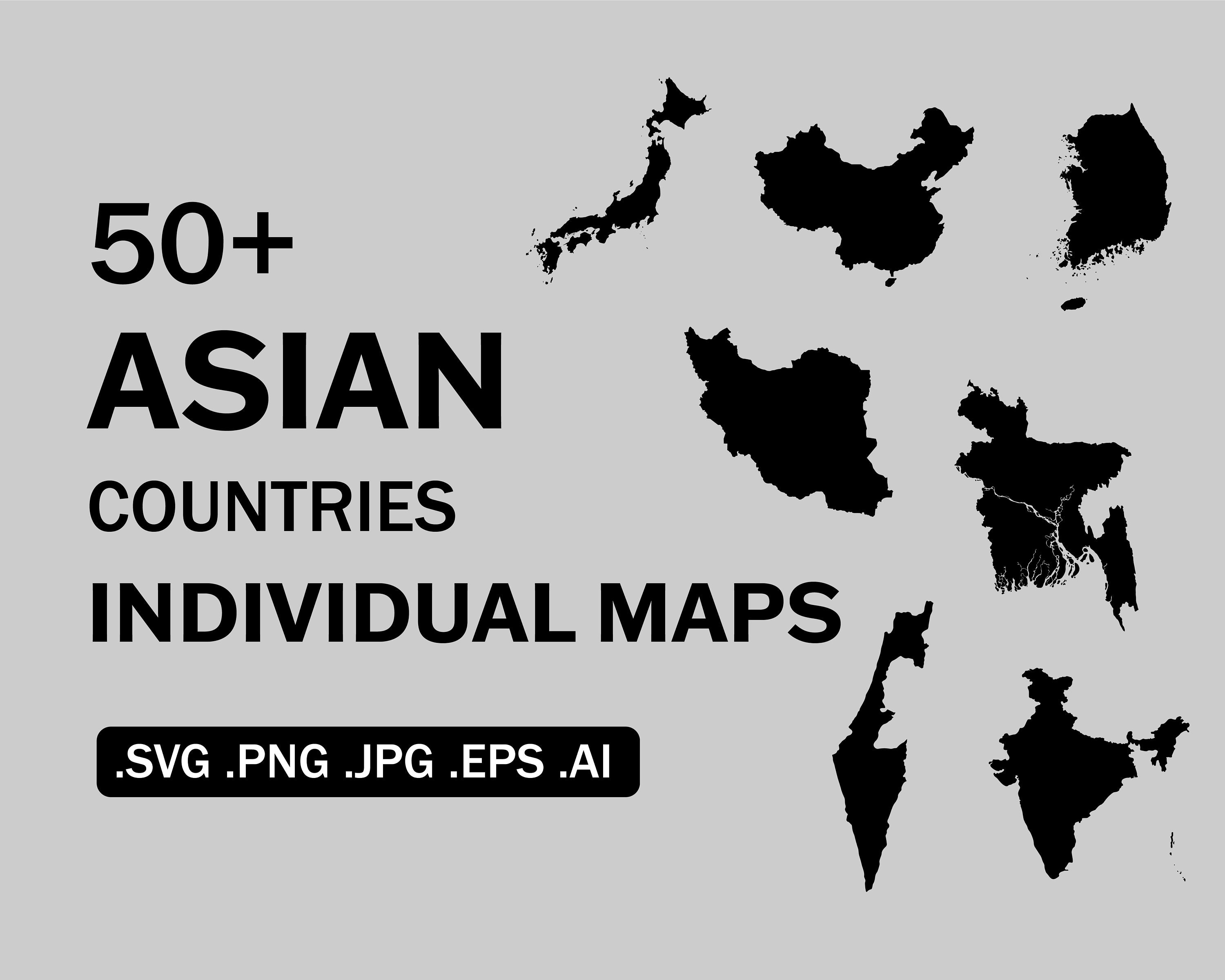 Individual Asian Countries Maps SVG Asia Nation Country | Etsy