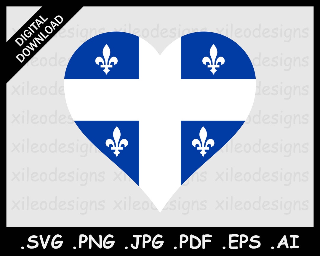 Quebec Canada Heart Flag SVG, QC Canadian Province Love Shape Flag ...
