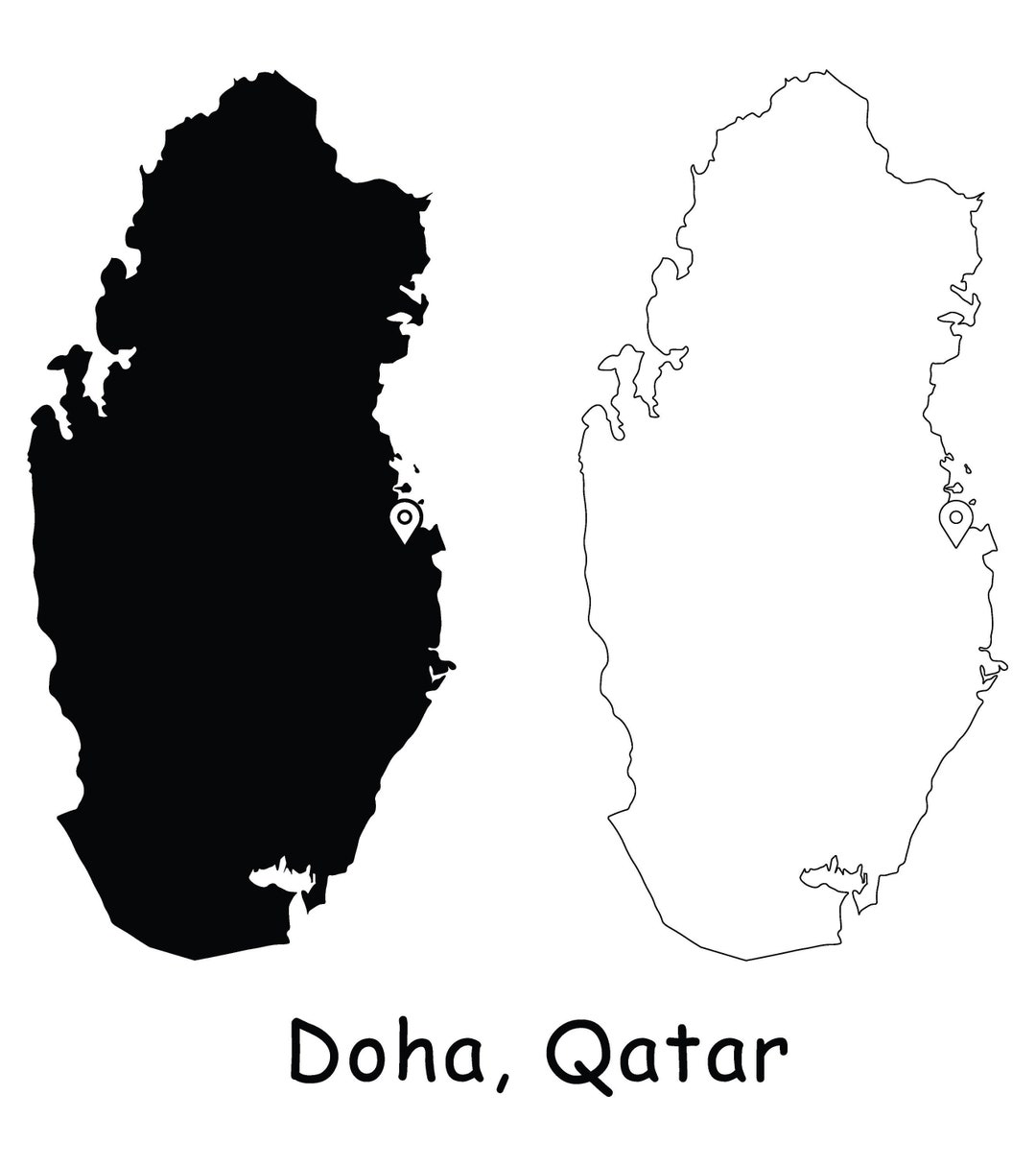 Doha Qatar Map Capital City Country Location Pin Black White Silhouette ...