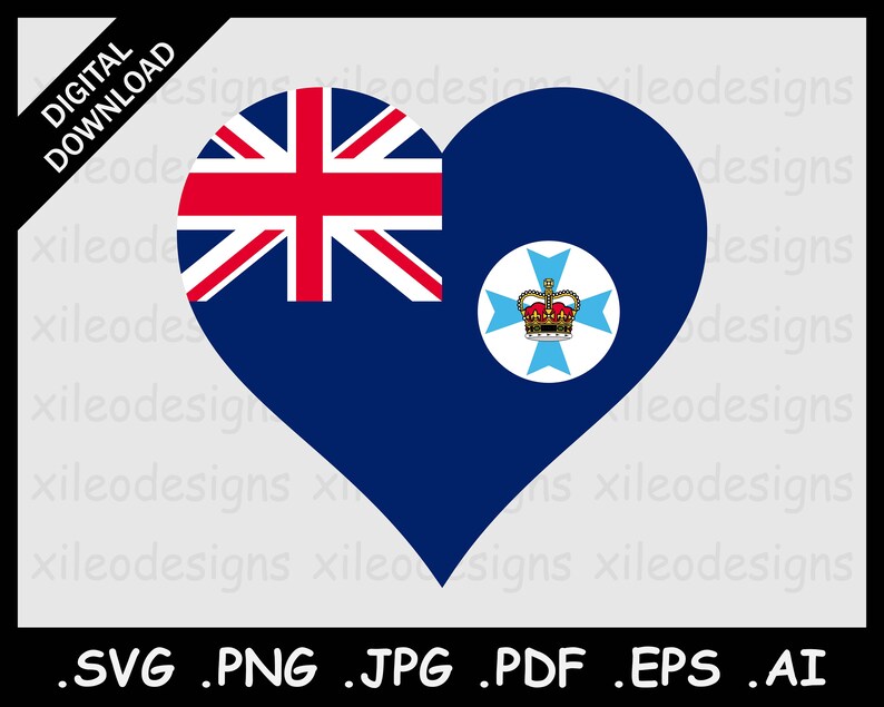 Queensland Australia Heart Flag SVG, Qld Australian State Love Shape ...