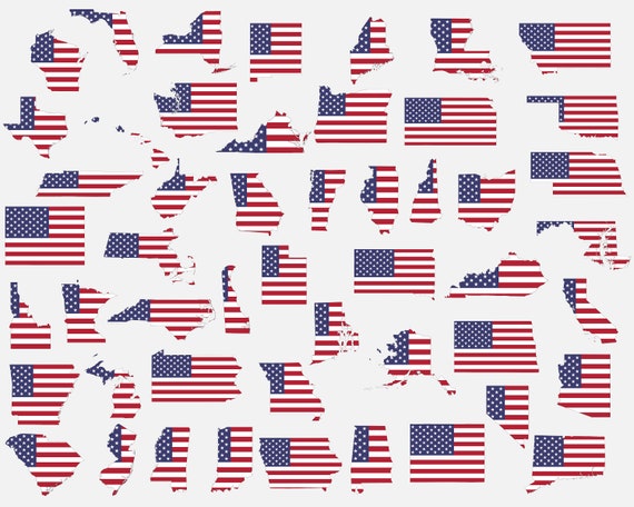 50 US State Maps on American Flag SVG Individual USA America | Etsy