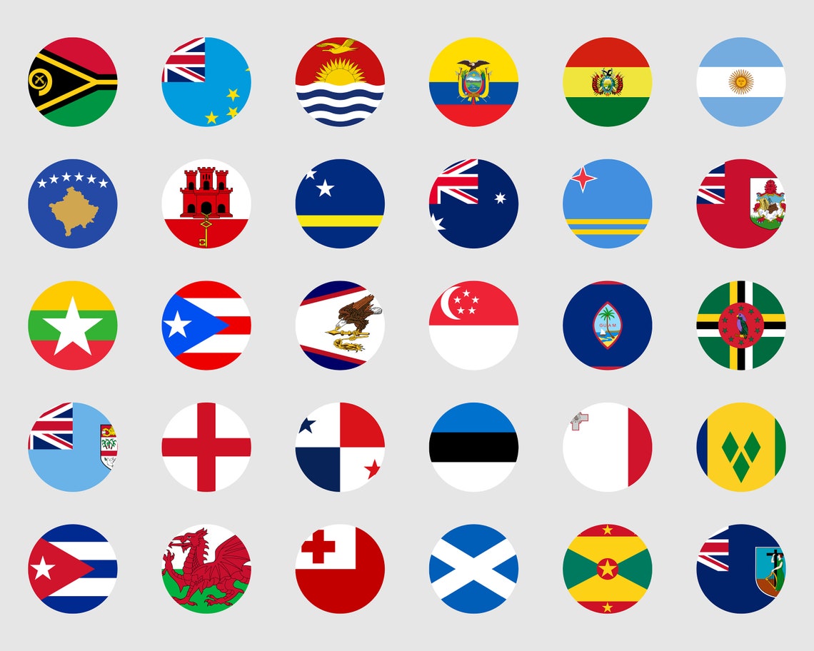 World Countries Round Flags SVG Bundle Set Global Country | Etsy