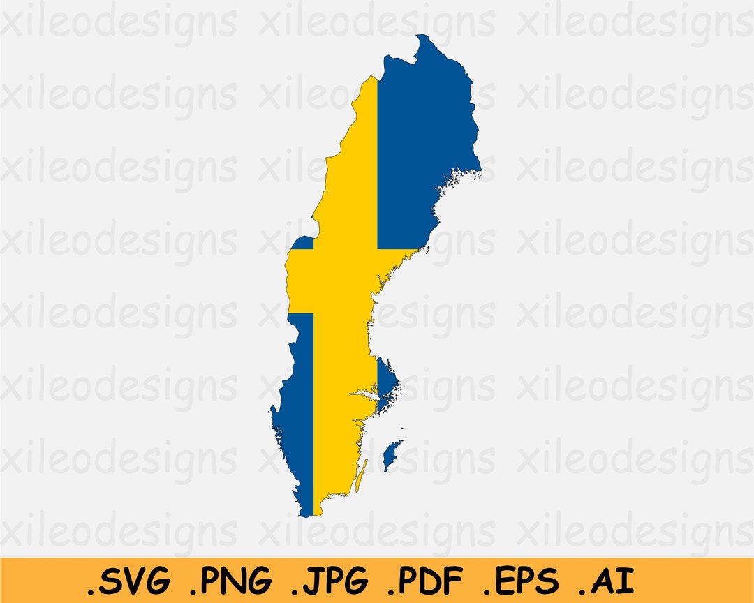 Sweden Flag Map SVG - Swedish Cricut Cut File, Country Nation ...
