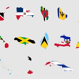 Caribbean Countries Flag Maps SVG Bundle, Country National Border ...