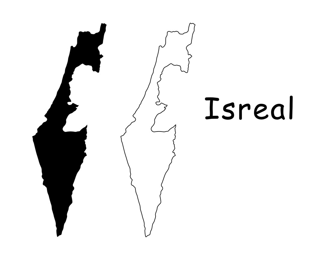 Israel Map SVG, Israeli Map, Black and White Detailed Solid Outline ...
