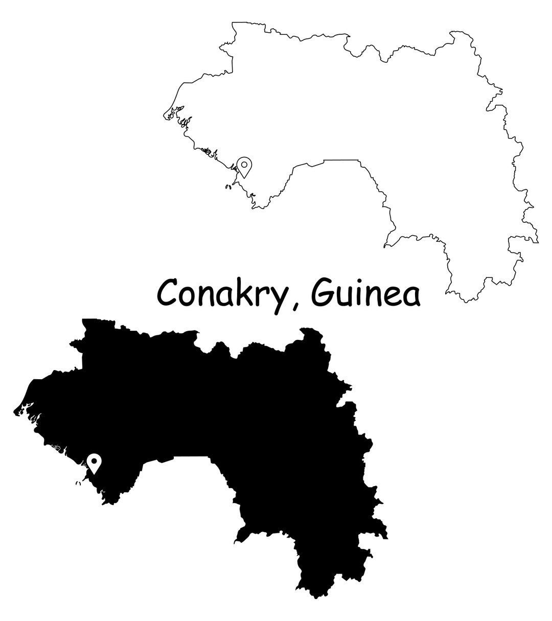 Conakry Guinea Map Capital City Country Location Pin Black White ...