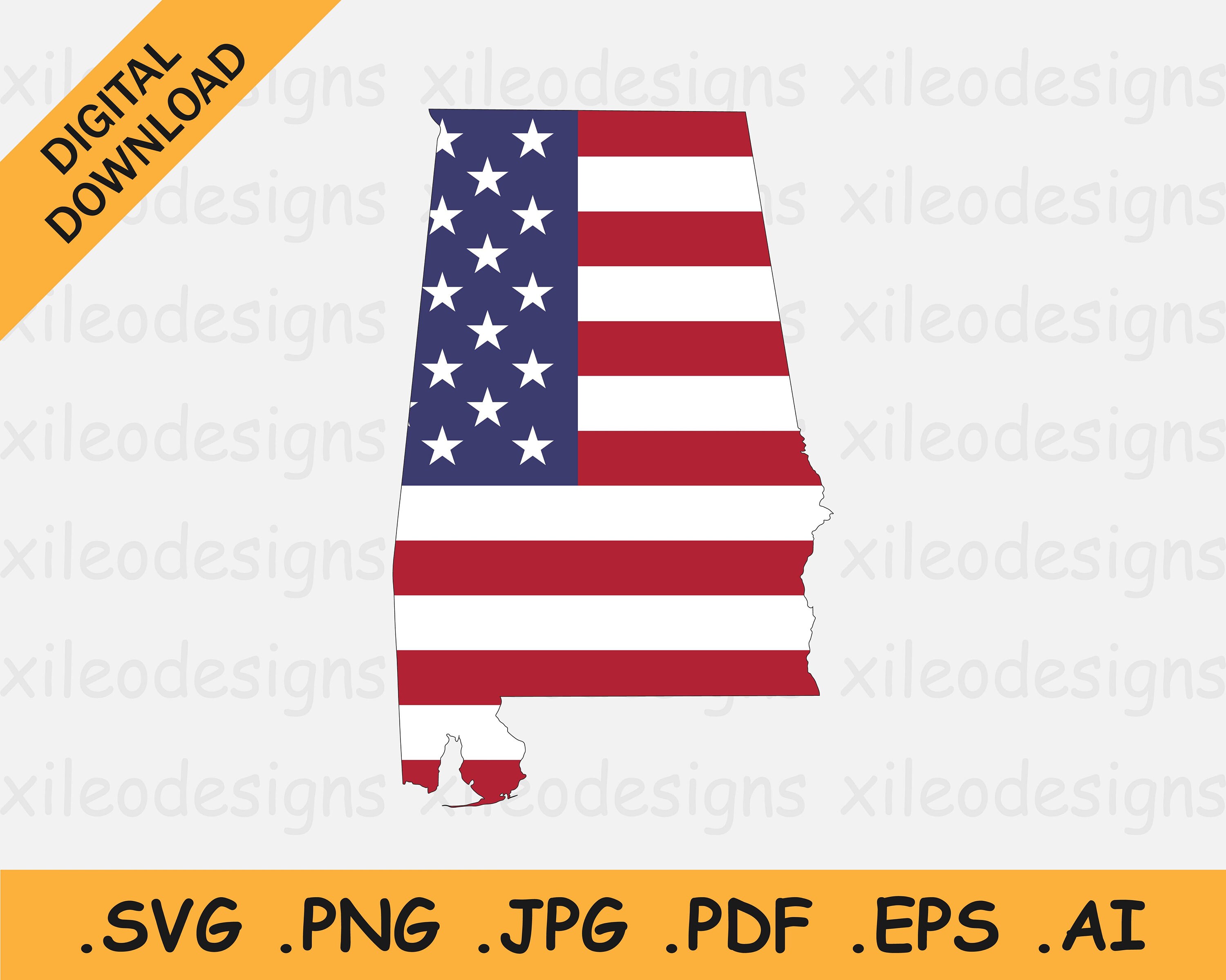 Alabama Map US Flag Svg AL USA on American Flag America - Etsy