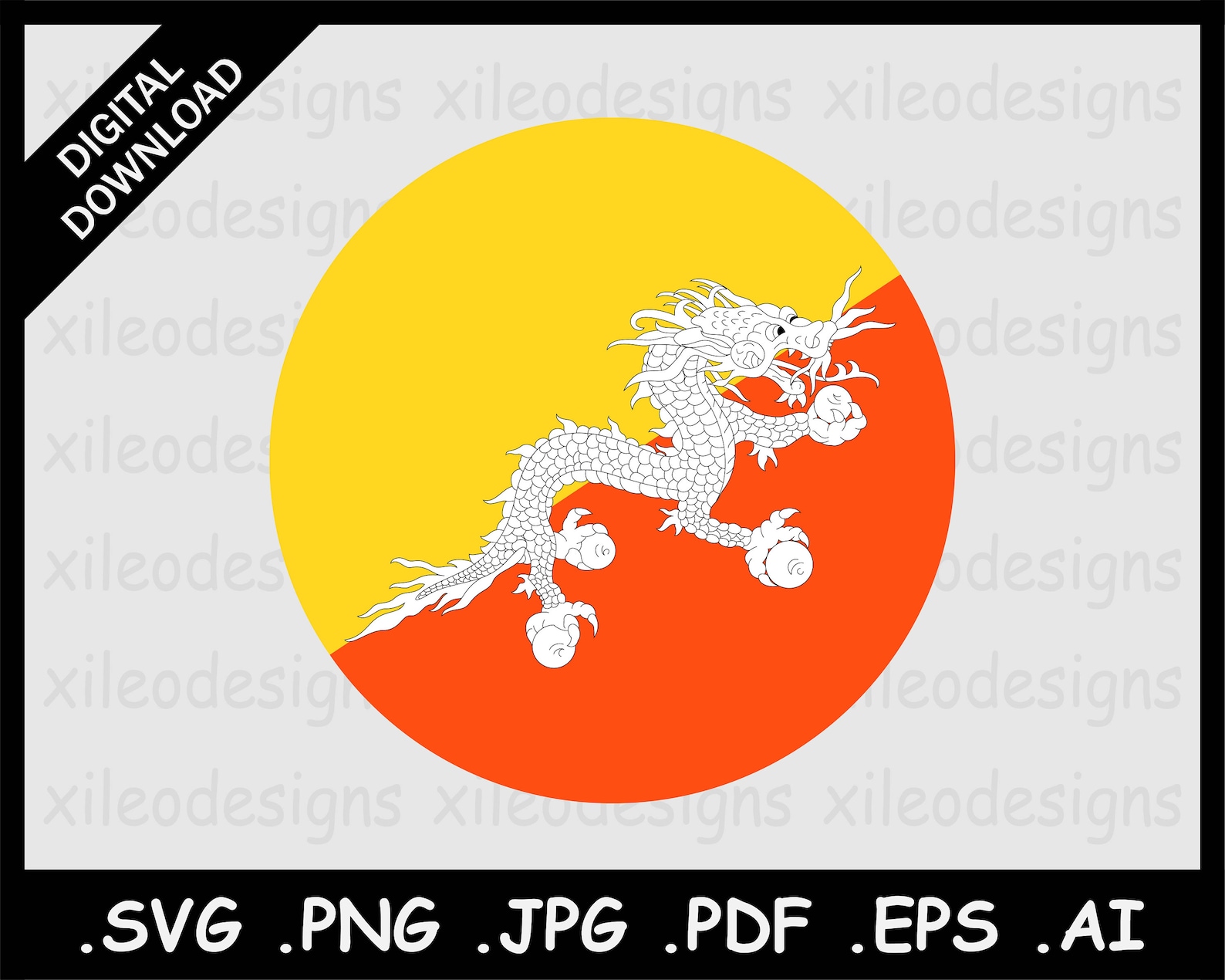 Bhutan Round Flag SVG Bhutanese Circular Banner Country - Etsy