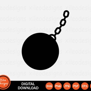 Wrecking Ball Icon SVG Demolition Round Metal Chain Sign Symbol Cricut Graphic Clipart Vector ...