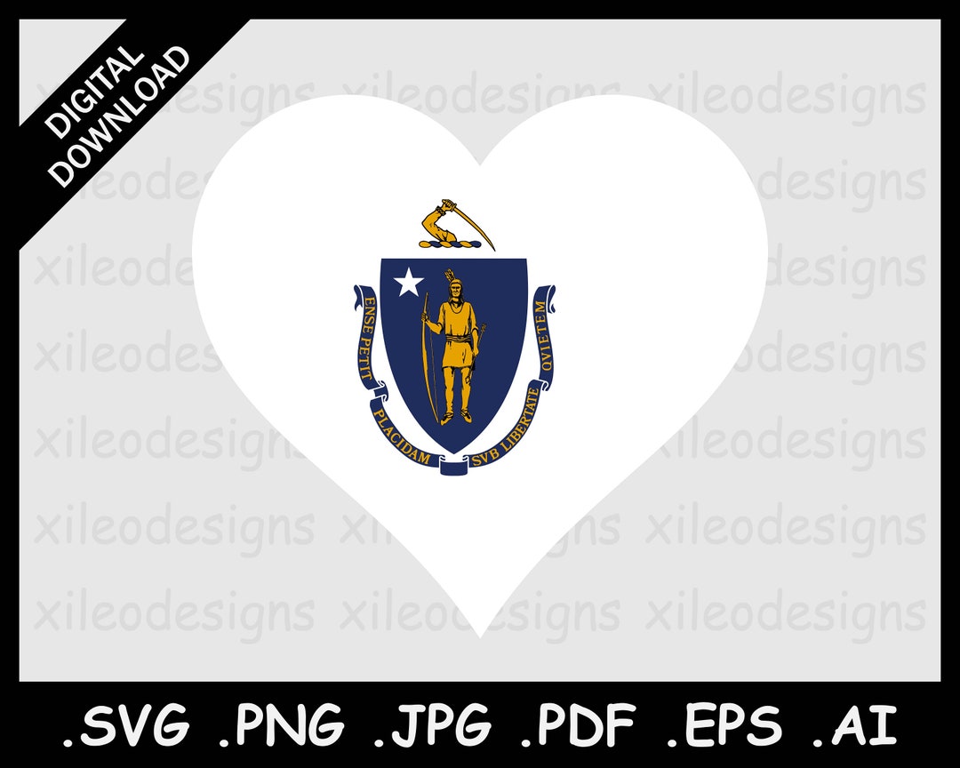 Massachusetts Heart Flag SVG, MA USA Love Shape Flag, State Symbol Sign ...