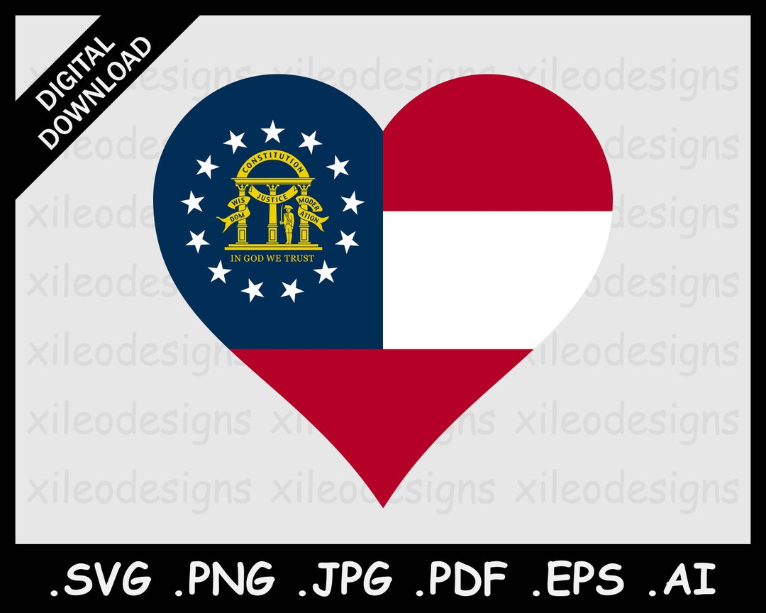 Georgia Heart Flag SVG, GA USA Love Shape Flag, Icon Sign Symbol ...