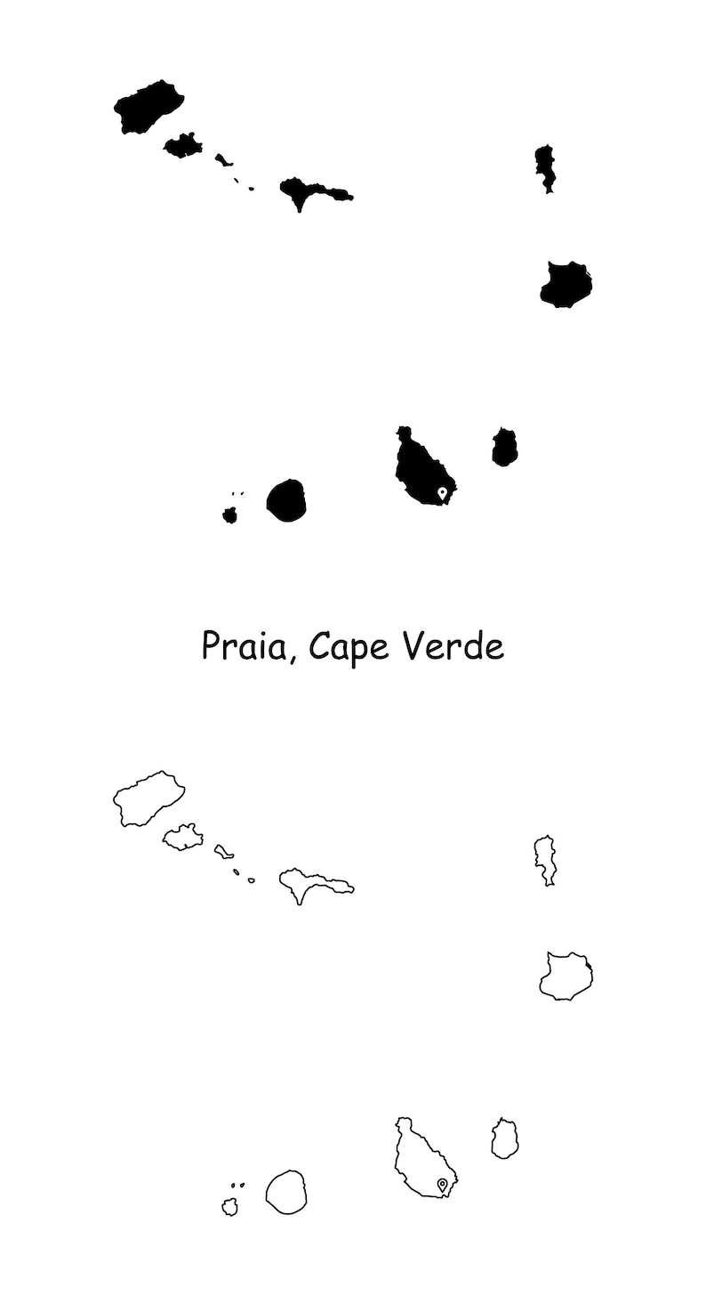 Praia Cape Verde Map Capital City Country Location Pin Black | Etsy