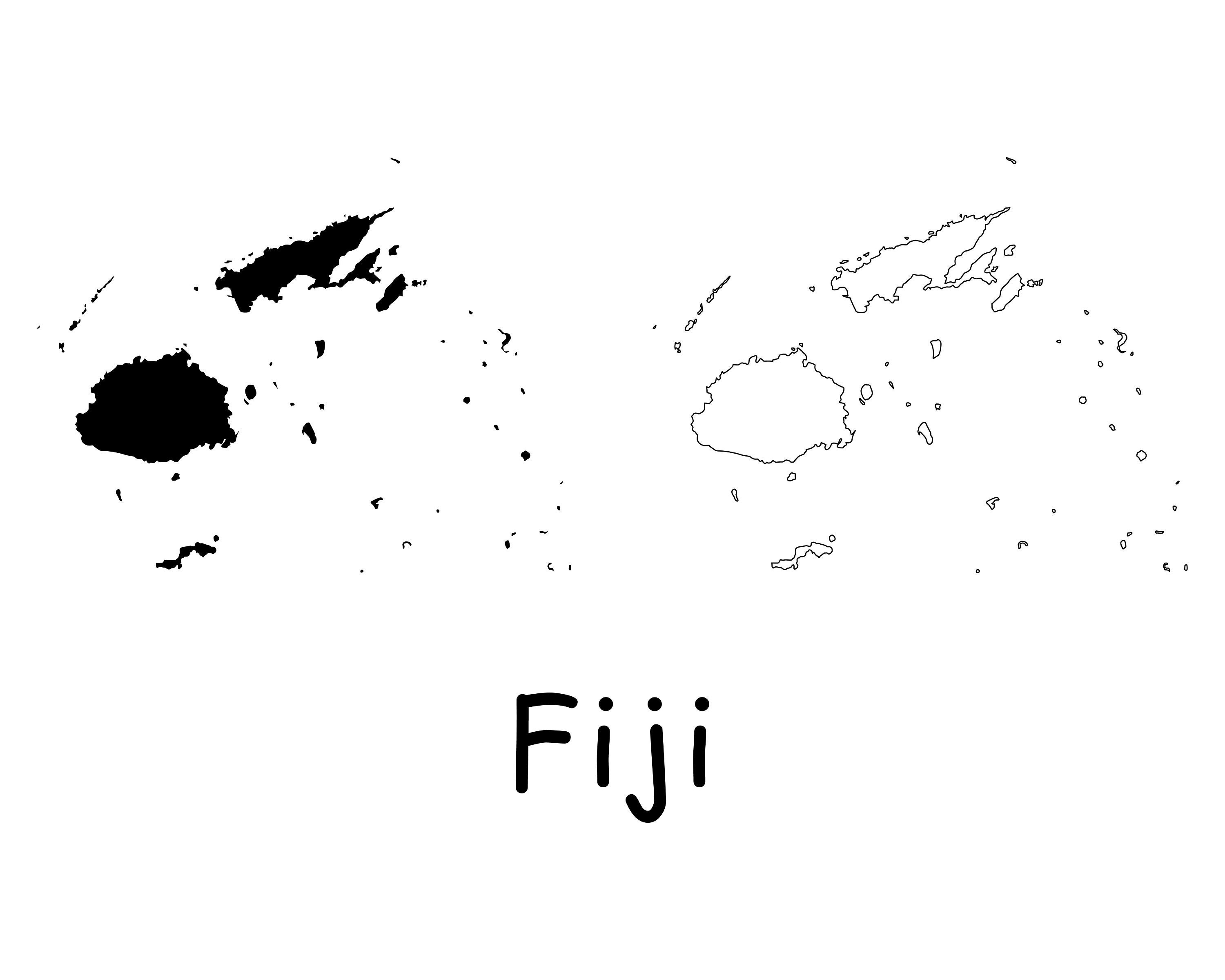Map of Fiji, Fiji Map, Black and White Detailed Solid Outline Boundary ...